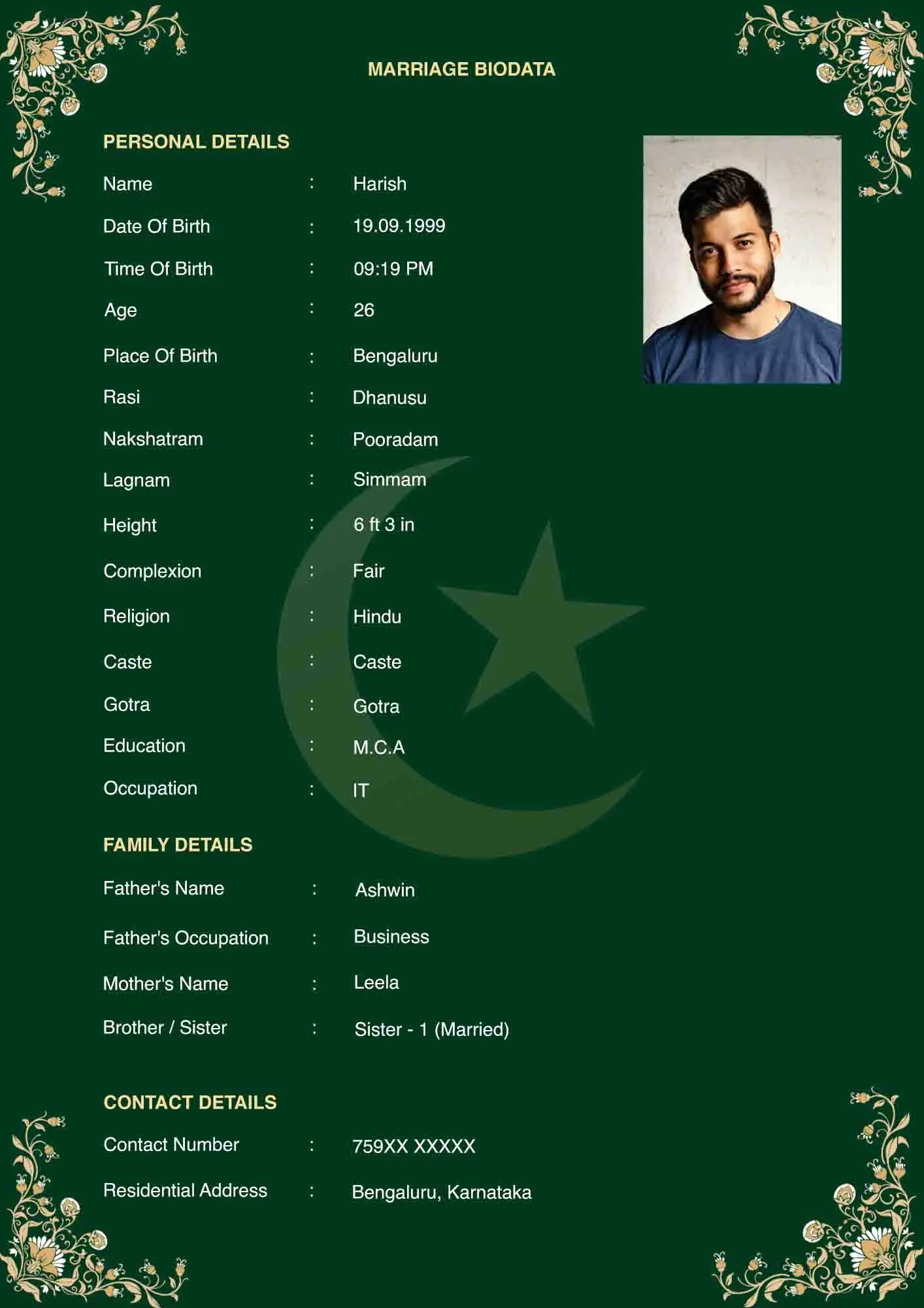 Muslim Marriage Biodata Format | Islamic Matrimonial Resume